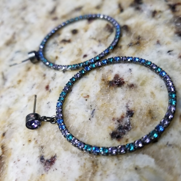 Vintage | Jewelry | Swarovski Crystal Iridescent Blue Hoops | Poshmark